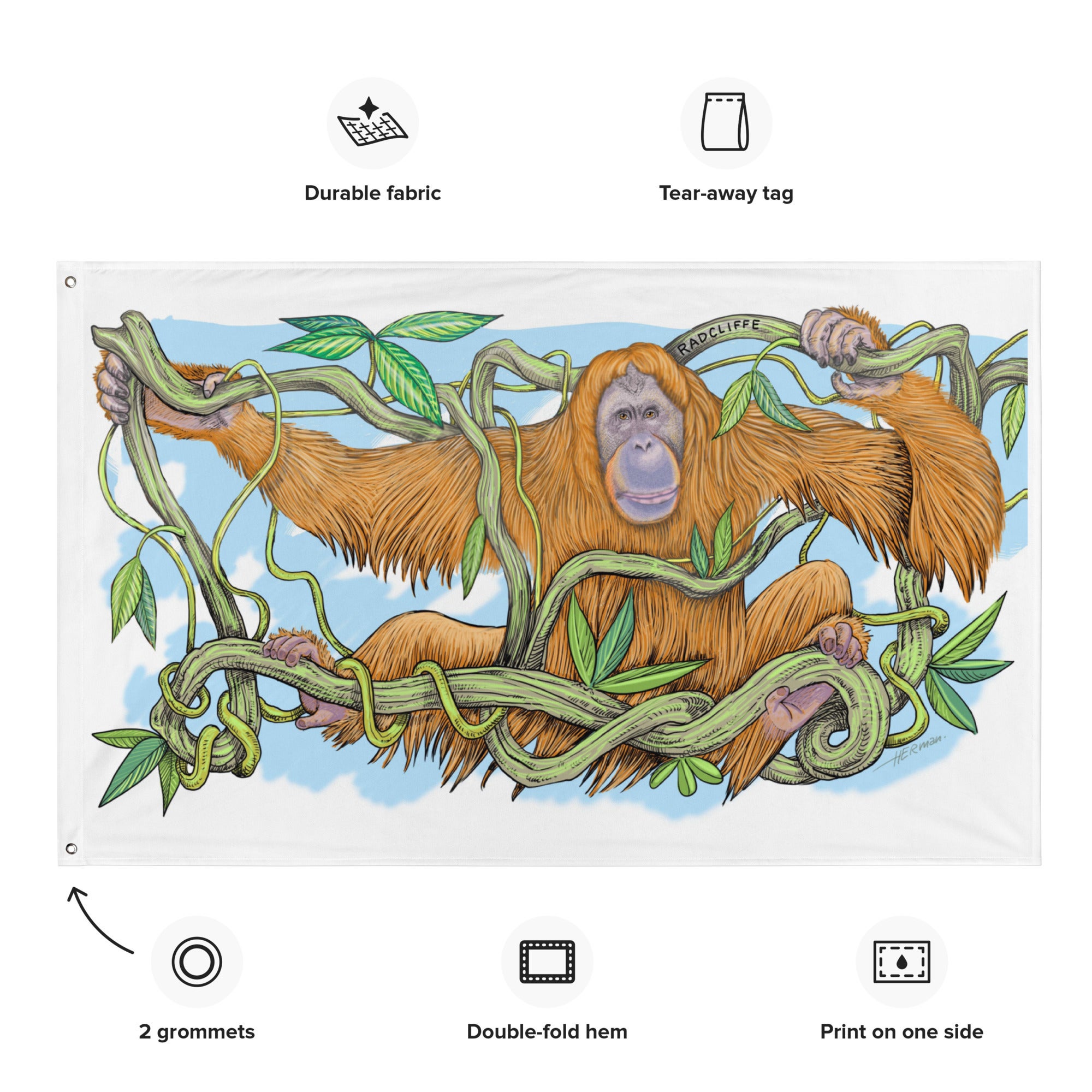 Flag with Orangutan Radcliffe by Phil Herman | Center for Great Apes SHOP